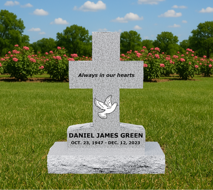 Premium Upright Gray Granite Cross – Traditional Headstones