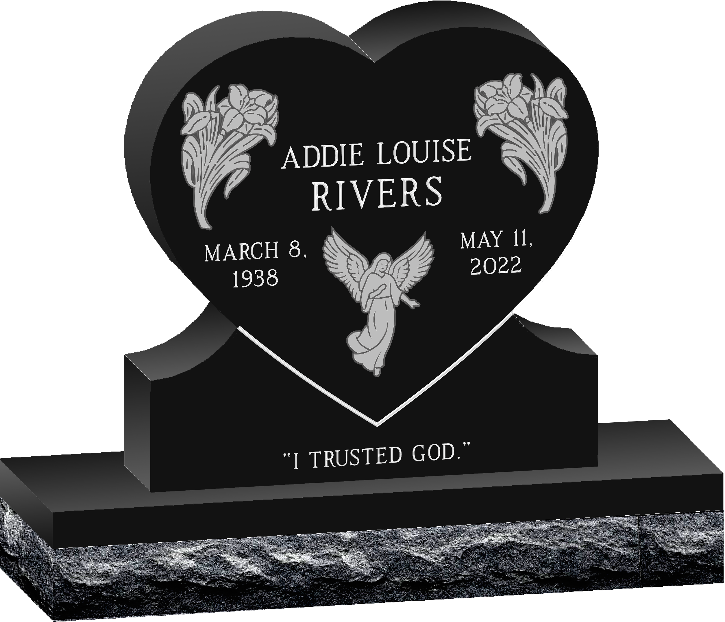 Single Heart Shaped monument in Jet Black Granite – Traditional Headstones